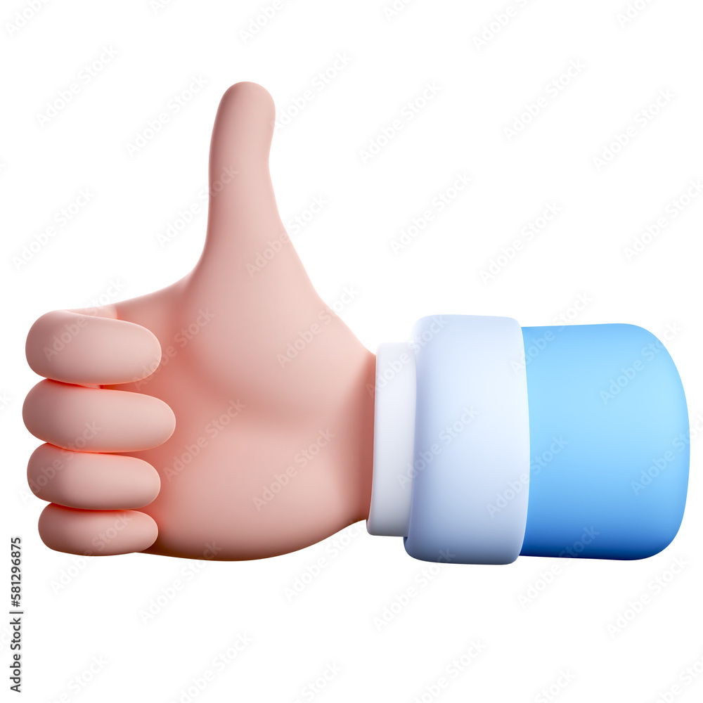 3D Illustration of thumbs up hand gesture, Concept of Social media ...