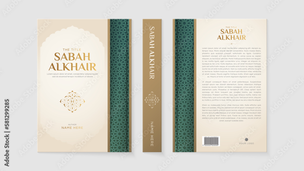 Islamic Arabic Style White and Golden Book Cover Template Design with ...