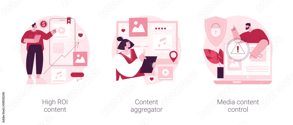 Mass media abstract concept vector illustration set. High ROI content ...