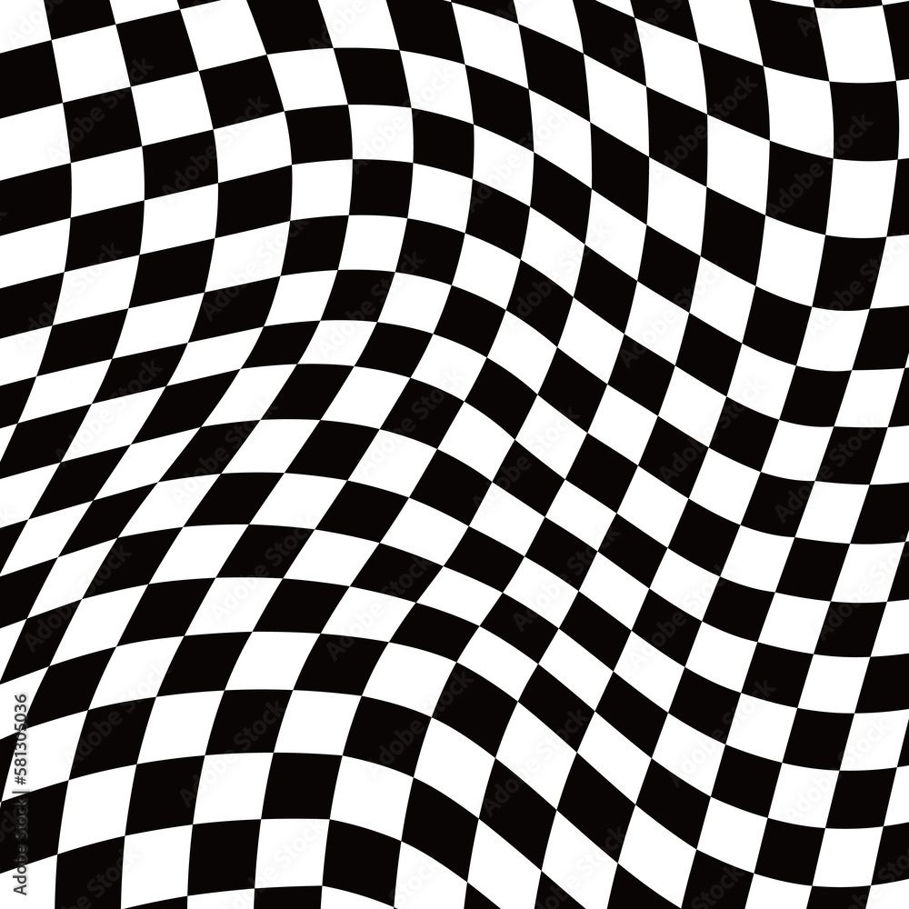 Dark grey groovy psychedelic wavy chessboard background, hippie twisted ...