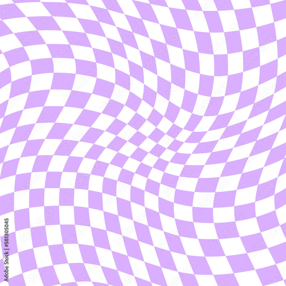 Purple groovy psychedelic wavy chessboard background, twisted gingham ...