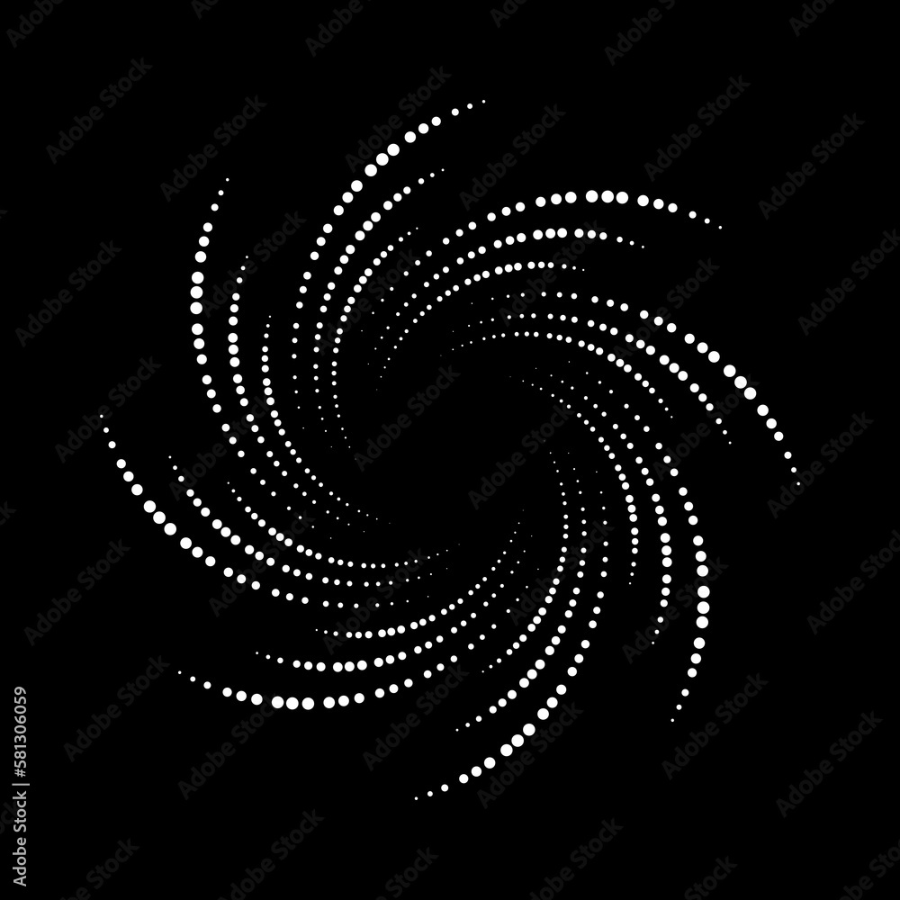 Curved white dotted lines in circle form. Halftone dots. Geometric art ...