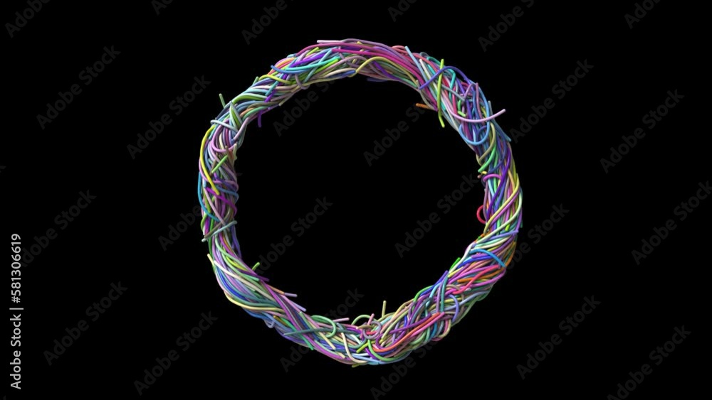 abstract art animation surreal rotating ring circle torus based on wire ...