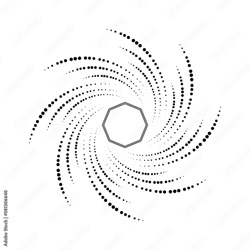 Curved black dotted lines and lines in circle form. Halftone dots ...