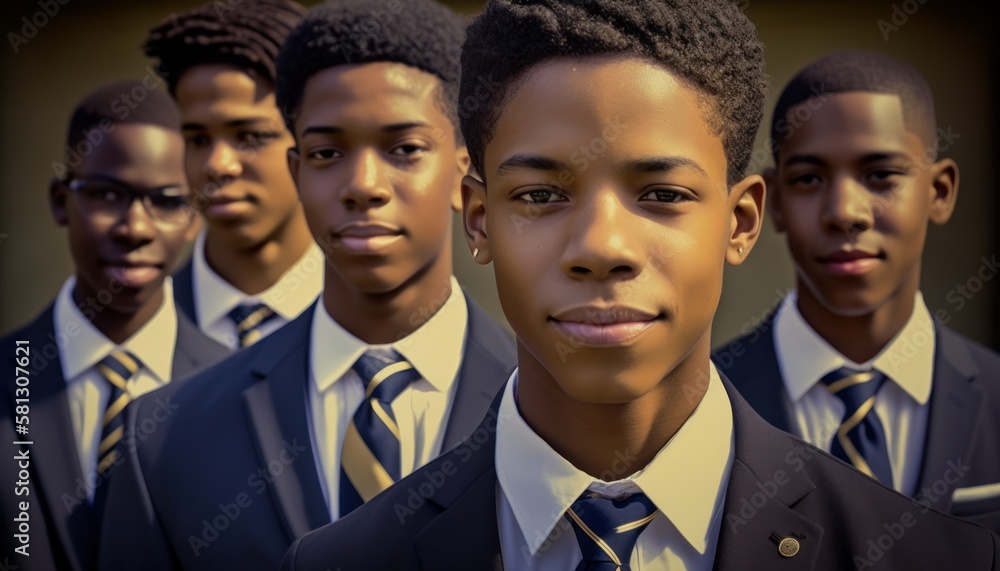 Group of Diverse and Empowered African American Black Youth Male High ...