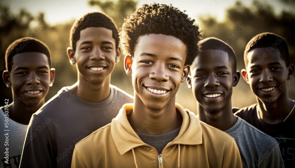 Group of Diverse and Empowered African American Black Youth Male High ...