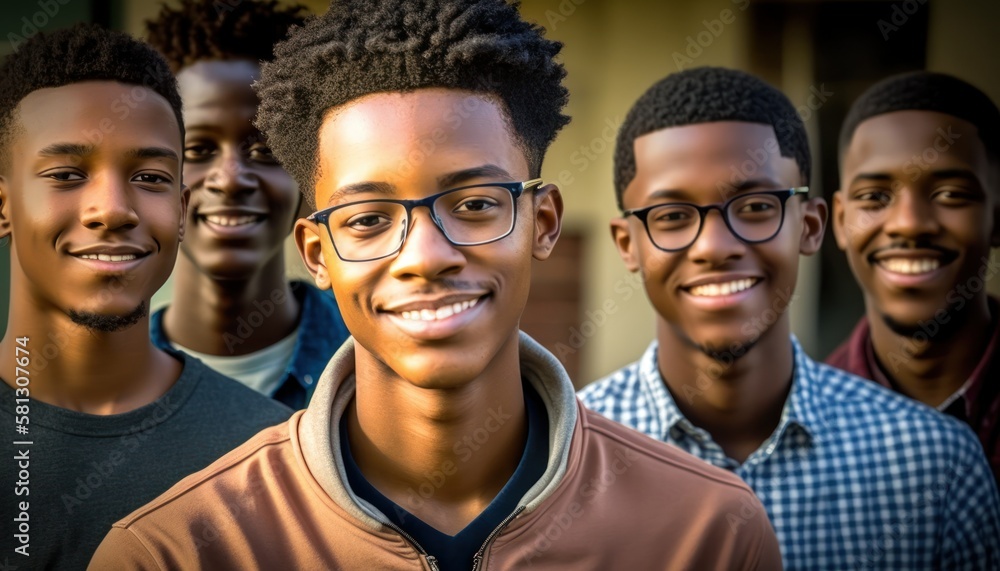Group Of Diverse And Empowered African American Black Youth Male High