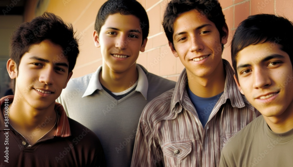 Group of Diverse and Empowered Hispanic Youth Male High School Students ...