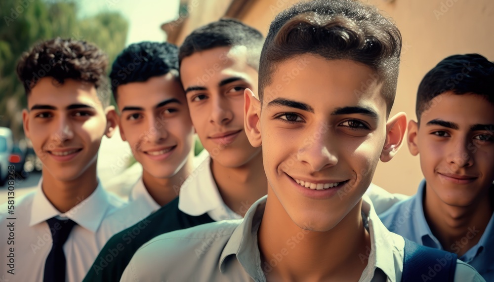 Group of Diverse and Empowered Middle Eastern Youth Male High School ...
