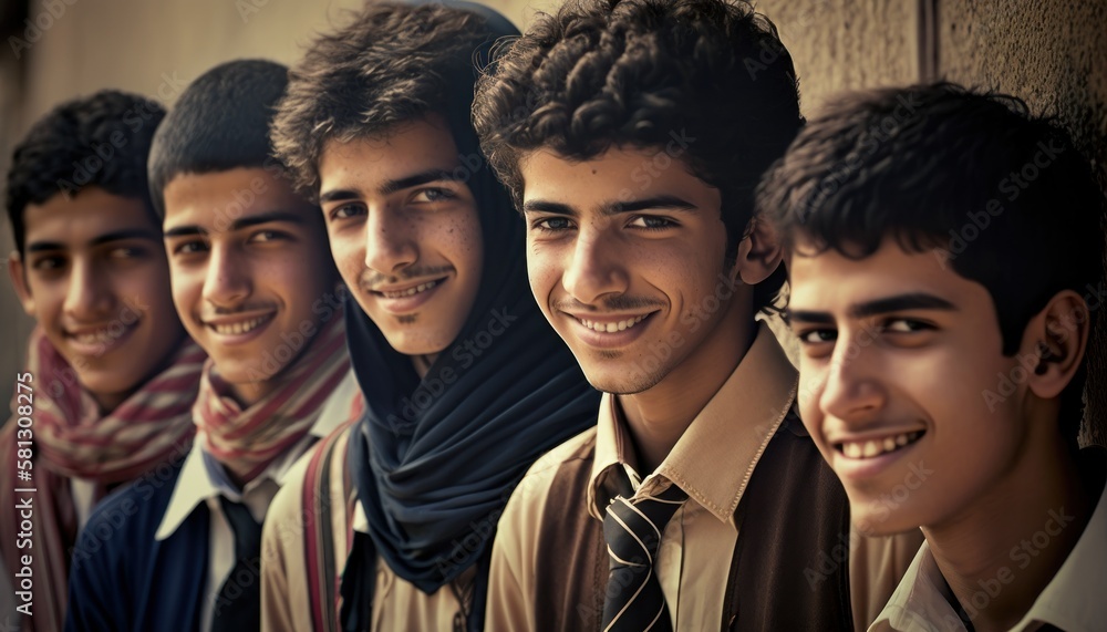 Group of Diverse and Empowered Middle Eastern Youth Male High School ...