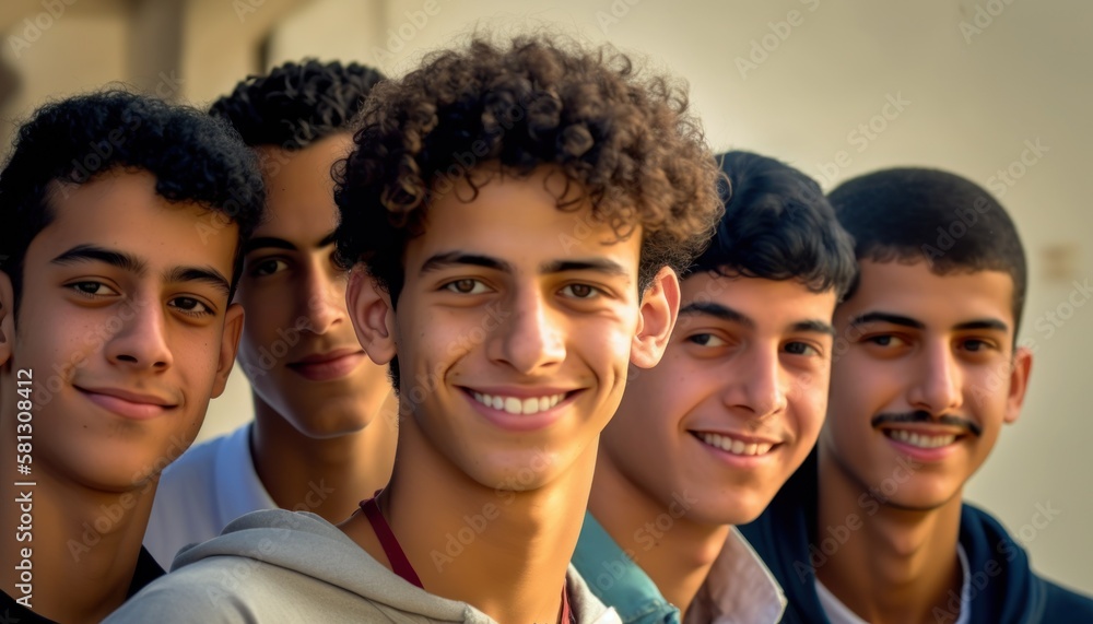 Group of Diverse and Empowered Middle Eastern Youth Male High School ...