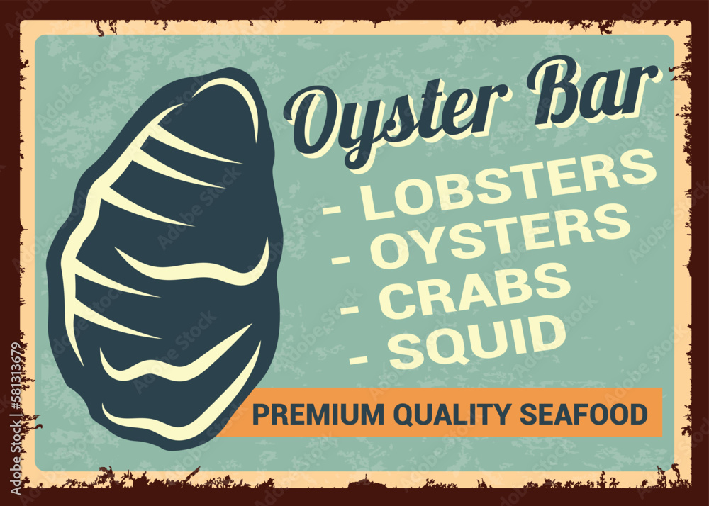 Oyster bar retro sign seafood restaurant poster vector illustration ...