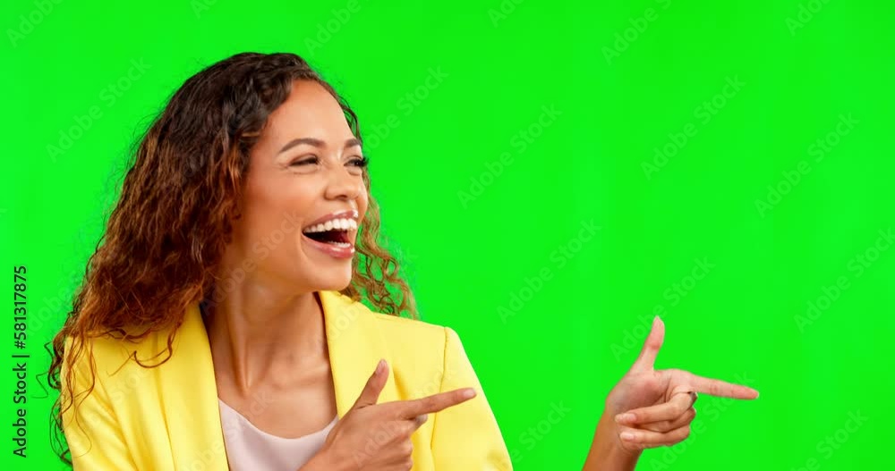 Stockvideon Flirty, laughing and woman with finger guns on a green ...