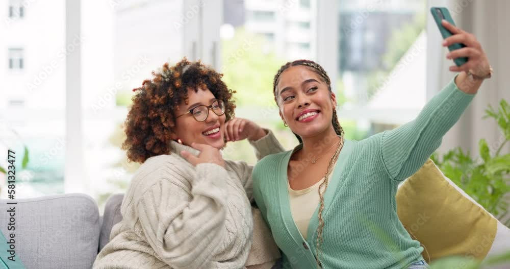 Woman Friends And Smile For Selfie Vlog Or Profile Picture Together