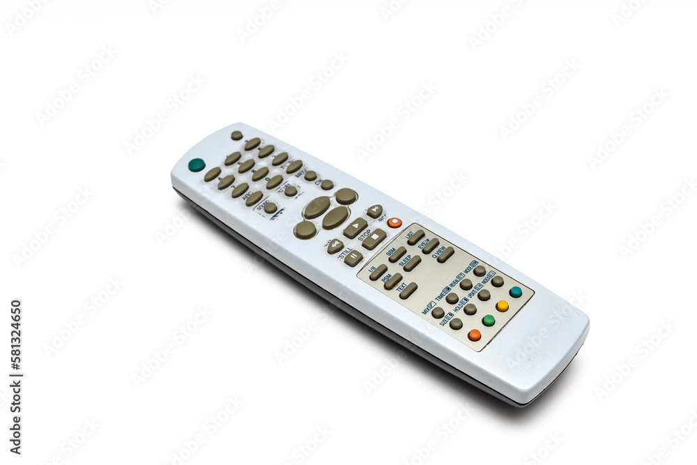 old tv remote with dirty buttons on white background. Stock Photo ...