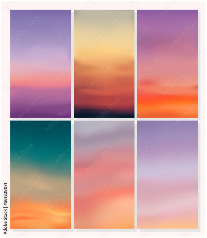 gradient sunset sunrise wallpaper phone vector set Stock Vector | Adobe ...