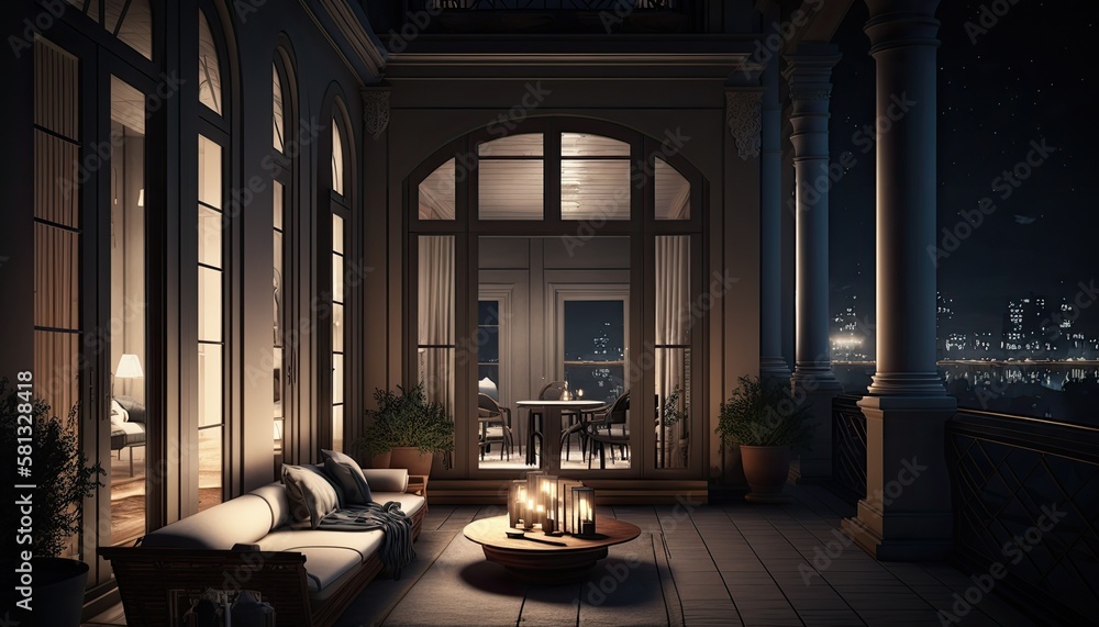 Modern terrace at night which is the perfect location for evening wine ...