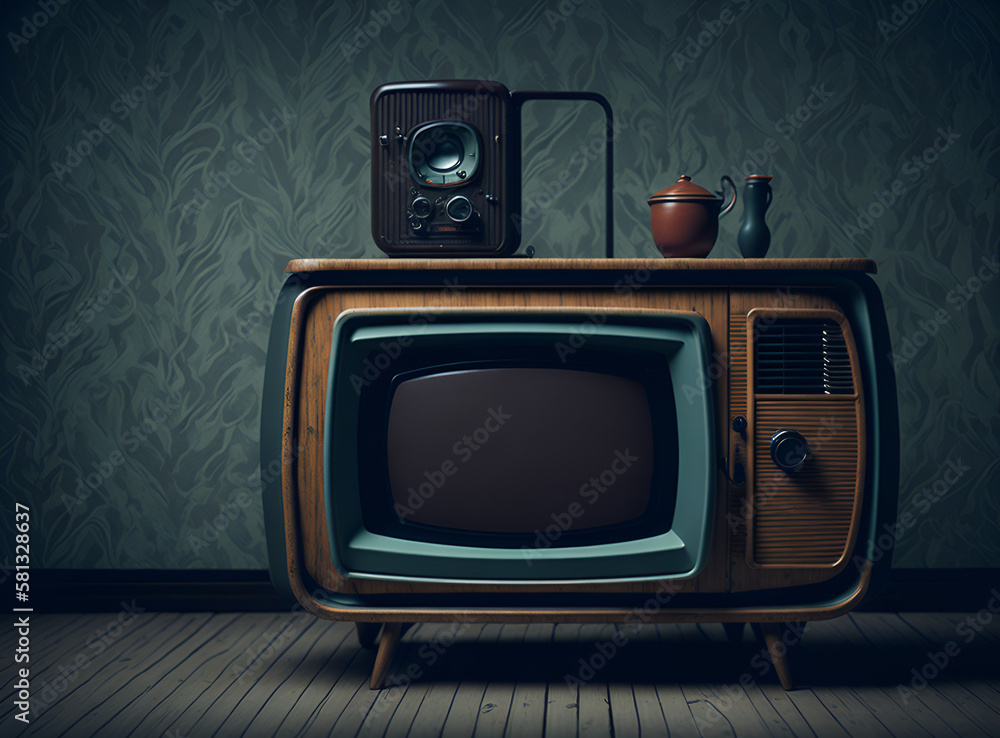 Retro television set from the 1950s, showcased in an old-fashioned ...