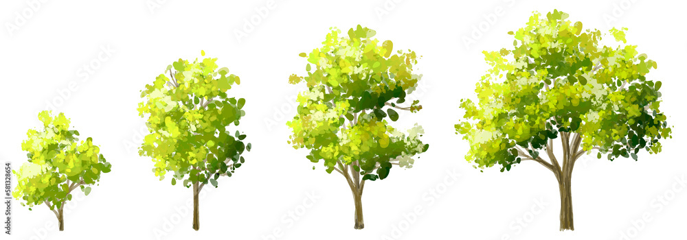 Vector watercolor of tree side view isolated for landscape and ...