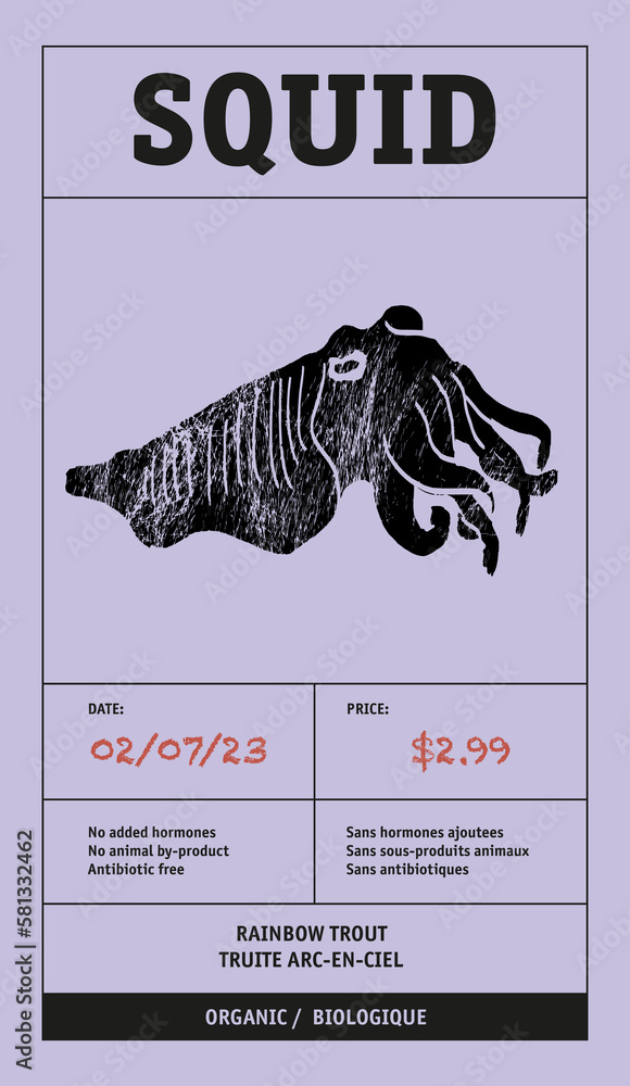 Modern typography banner, hand drawn squid. Meat abstract vector ...