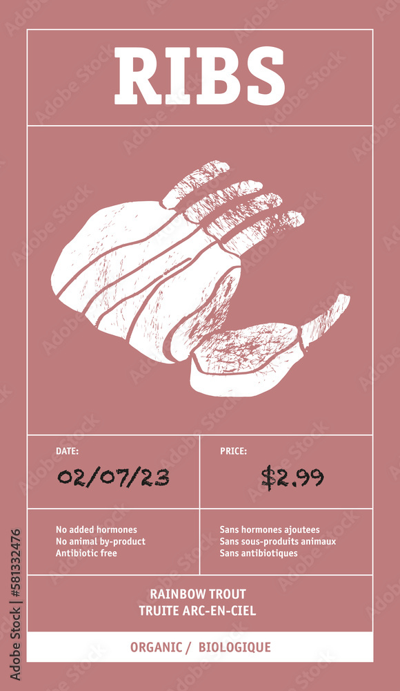 Modern typography banner, hand drawn ribs. Meat abstract vector ...