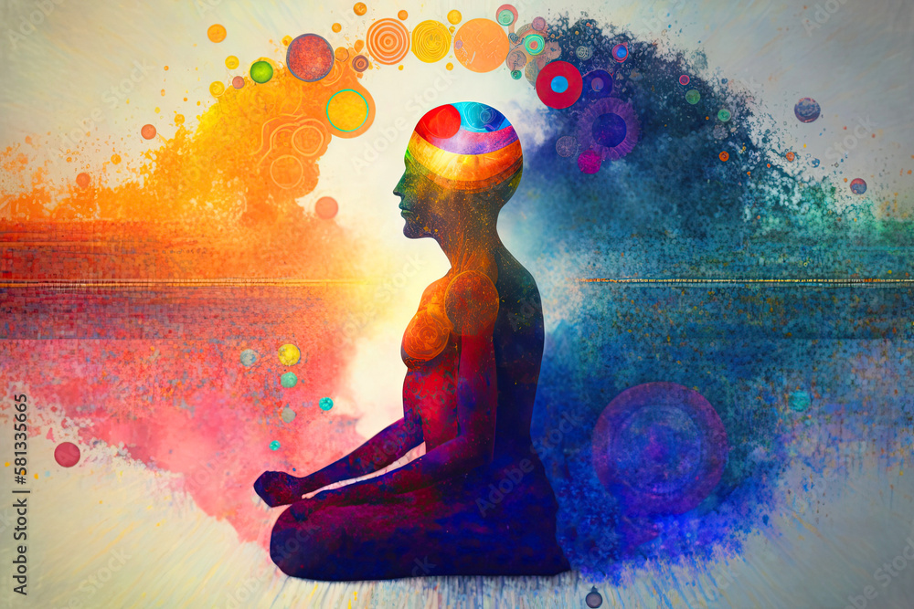 meditation pose against the background of the galaxy nebula. Generative ...