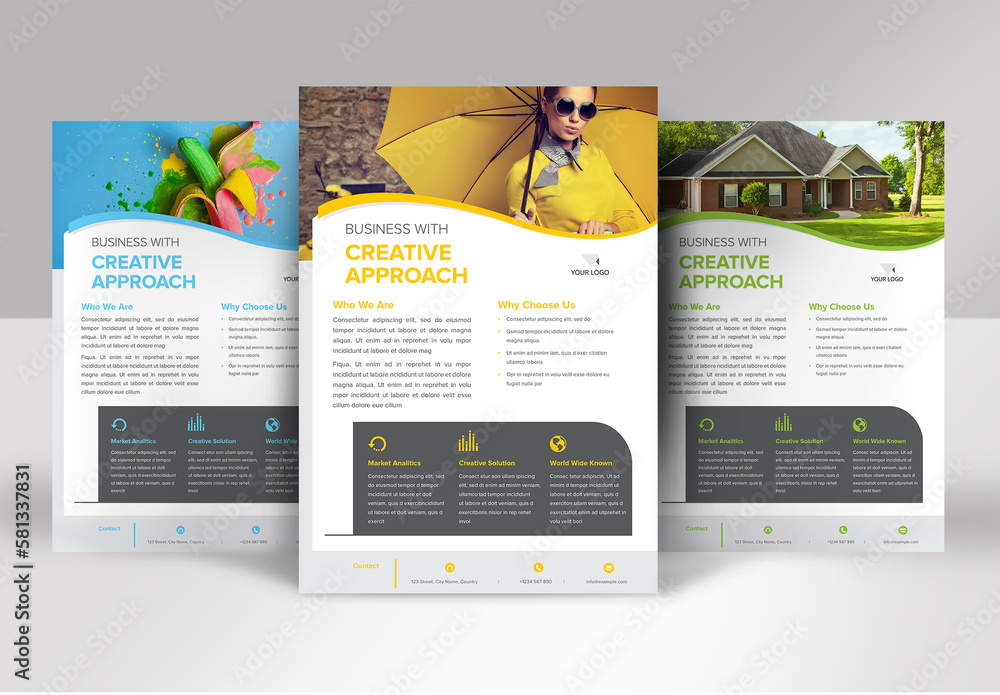 Simple Business Flyer with Wavy Elements Stock Template | Adobe Stock