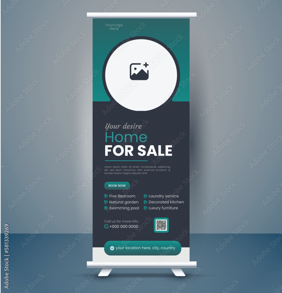 Corporate real estate roll up banner or pull up banner design template ...