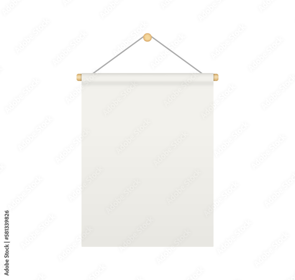 Empty white rectangle bunting pennant. Hanging realistic pennant or ...