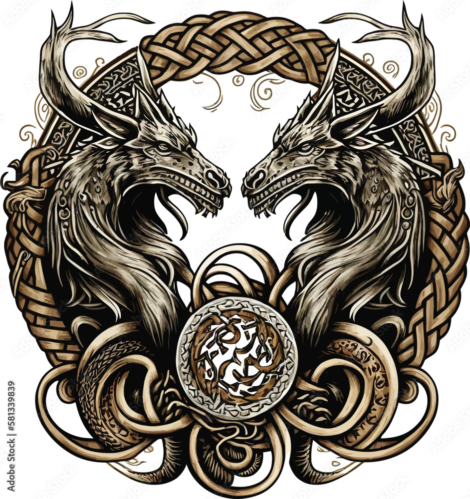 Dragon vector, isolated in white background, Celtic dragon, vector ...