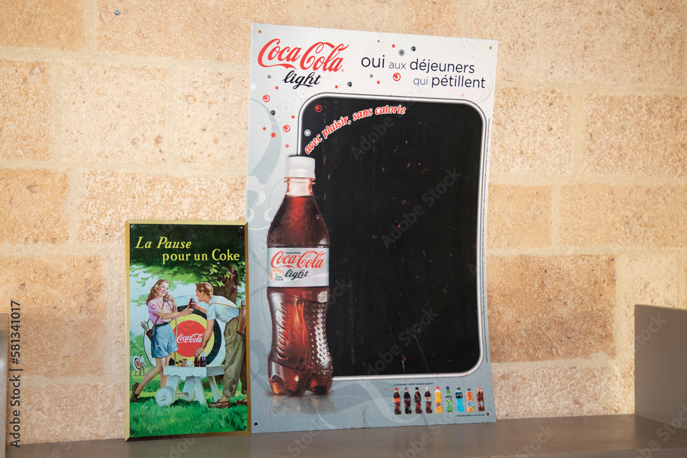 Coca Cola bottle advertising slate board sign logo and brand text ...