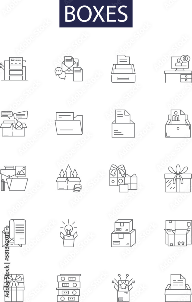 Boxes line vector icons and signs. Cartons, Containers, Crates, Cases ...