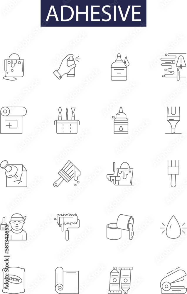 Adhesive line vector icons and signs. Glue, Paste, Clamp, Sealant, Gum ...