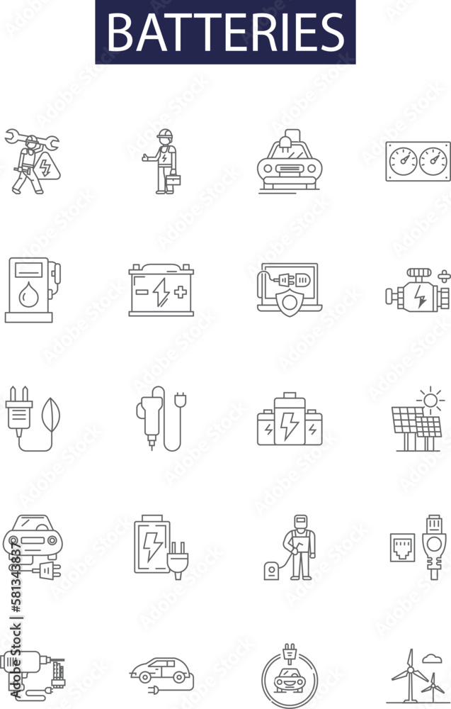 Batteries line vector icons and signs. Charger, Power, Rechargeable ...
