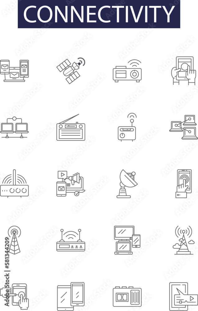 Connectivity line vector icons and signs. Network, Access, Union, Bond ...
