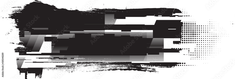 Glitch distorted grungy isolated banner . Design element for brochure ...