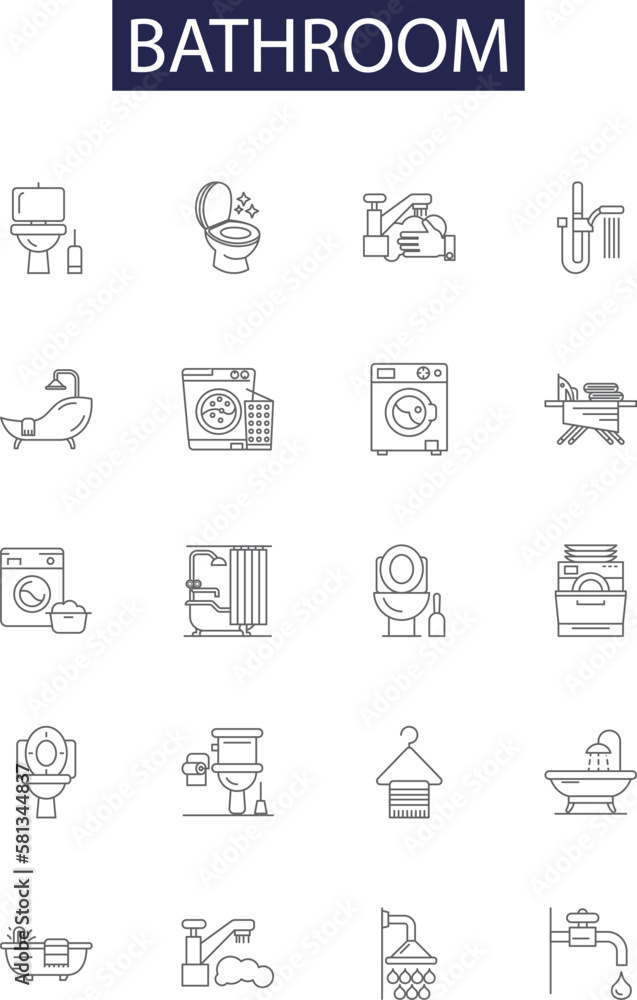 Bathroom line vector icons and signs. Shower, Toilet, Taps, Towel ...