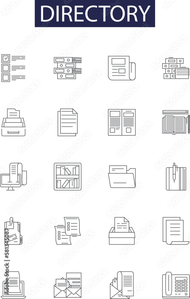 Directory line vector icons and signs. Listing, Index, Register, Roster, Record, Roll, Catalogue ...