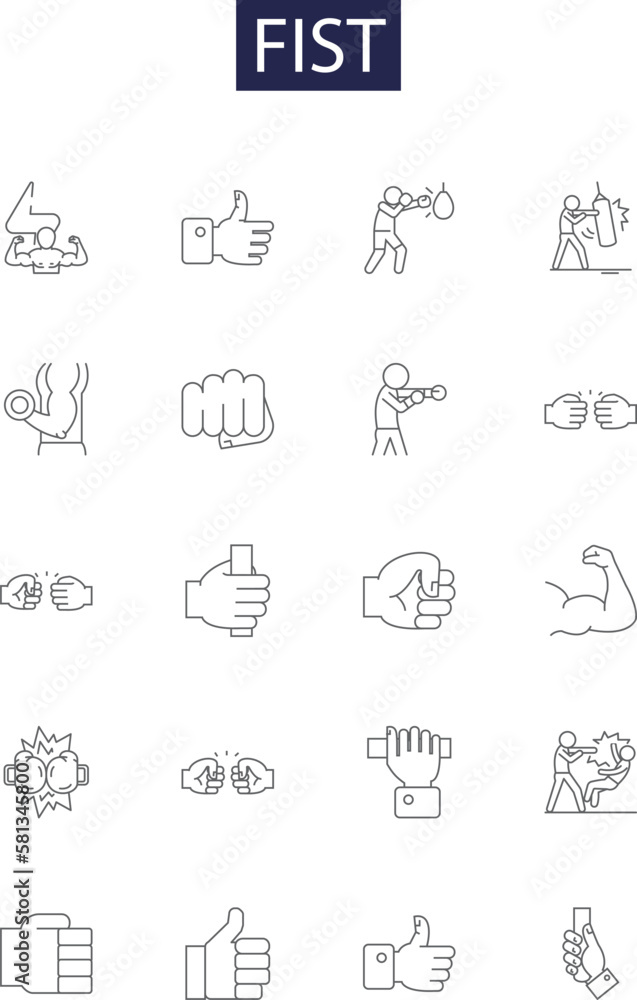 Fist line vector icons and signs. Punch, Knuckle, Clenched, Strike ...