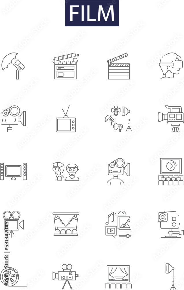 Film line vector icons and signs. Cinema, Movie-making, Movies, Flicks ...
