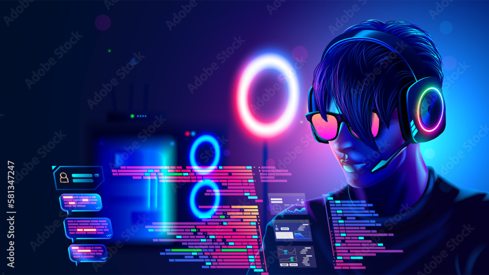 Programmer Or Coder Programming On Computer Text Of Code Of Program Portrait Man Working Over 7138