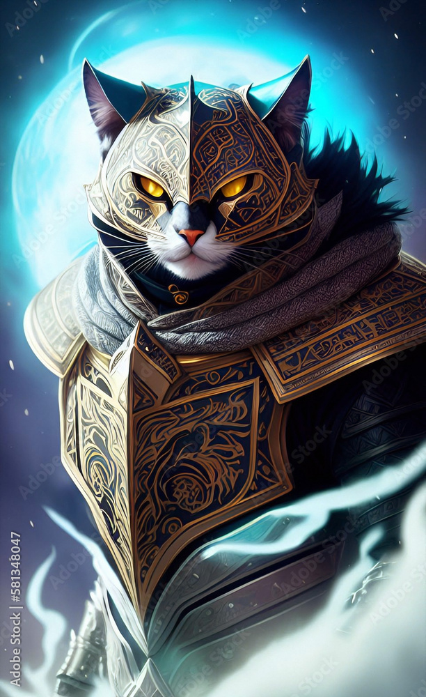 fantasy knight with armor and head in the shape of a cat, generative ai ...