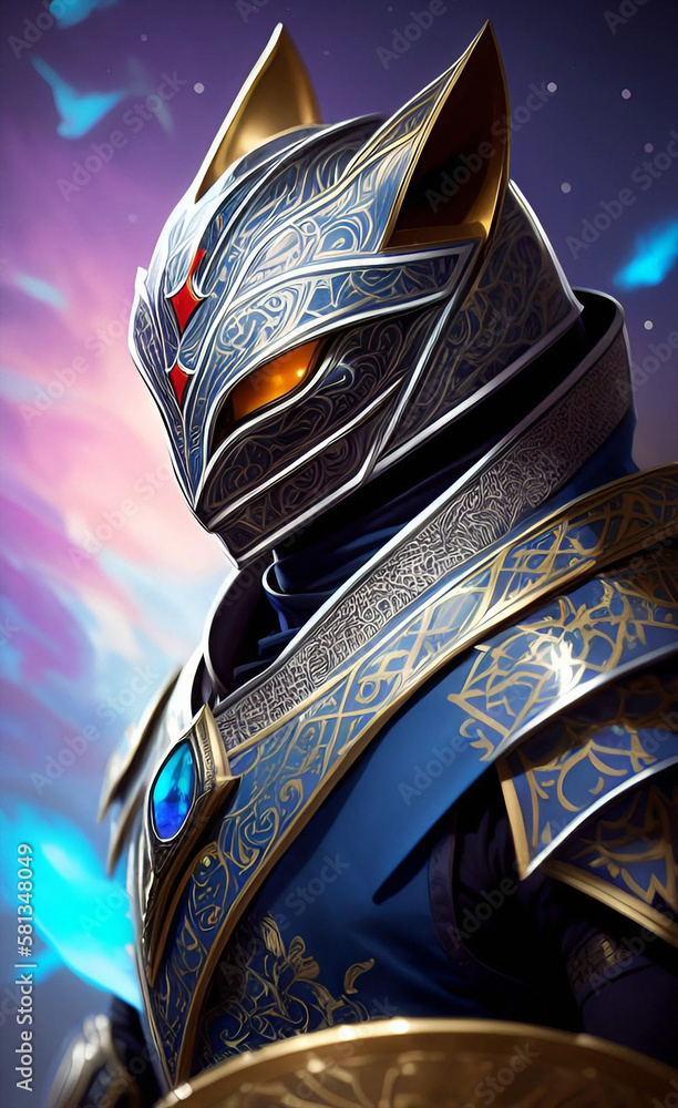fantasy knight with armor and head in the shape of a cat, generative ai ...