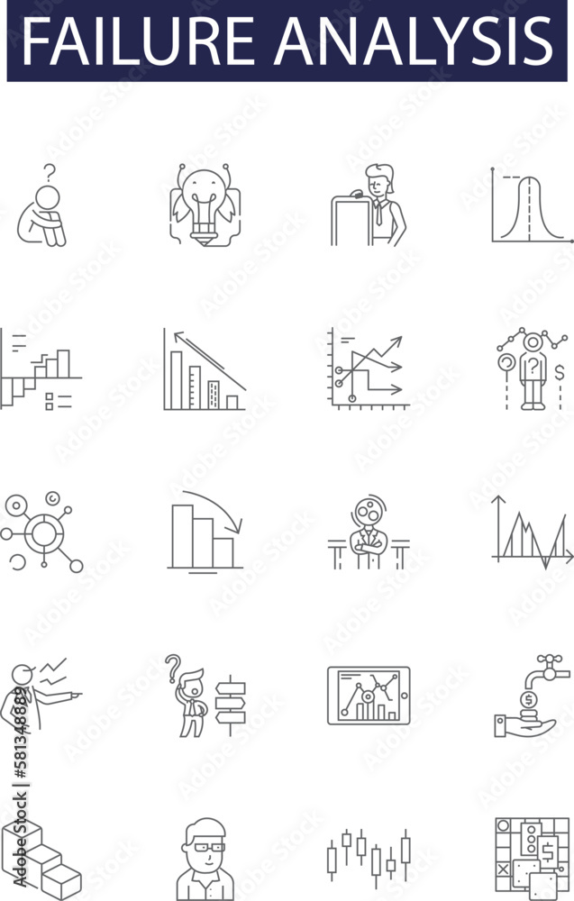 Vetor de Failure analysis line vector icons and signs. Analysis ...