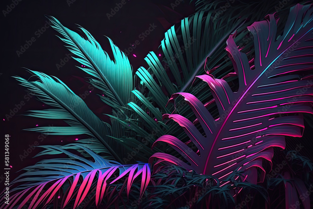 Cyberpunk minimal futuristic background with neon palm leaf. Cyber ...