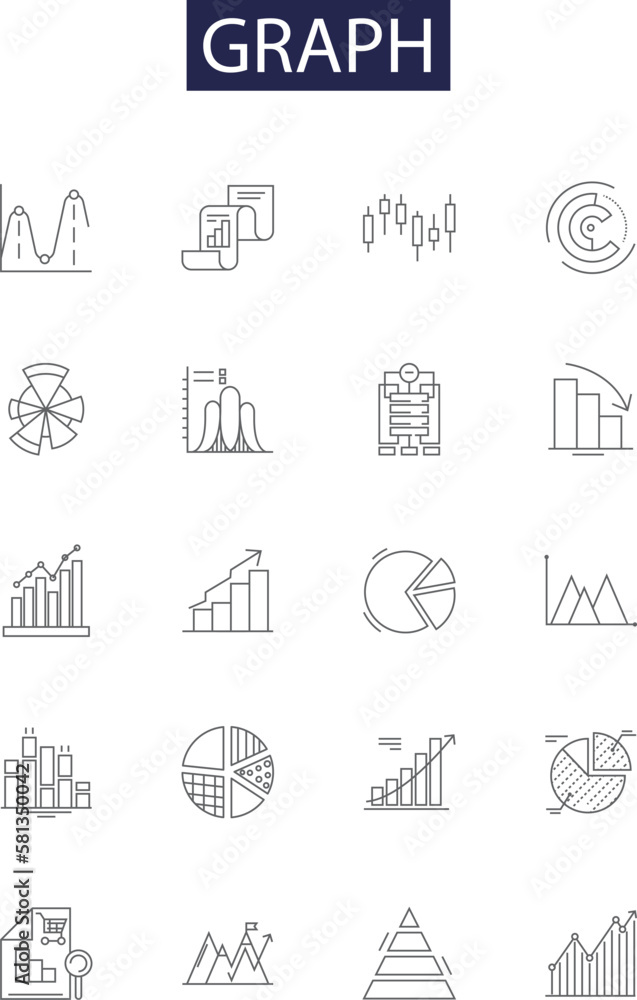 Graph line vector icons and signs. Chart, Diagram, Plot, Network, Curve ...