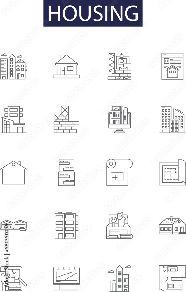 Housing line vector icons and signs. Residence, Townhouse, Home, Shack ...