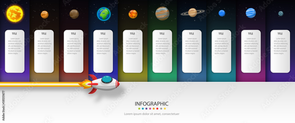 Space ship, rocket or plane red - white color launch to the solar ...