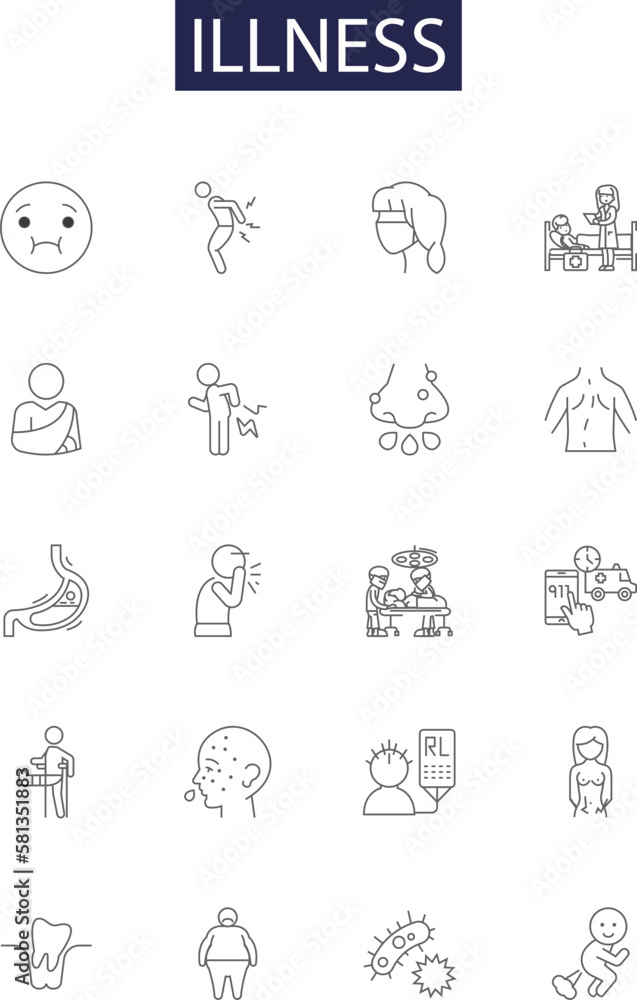 Illness line vector icons and signs. Disease, Malady, Ailment ...
