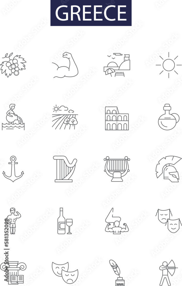 Vektorová grafika „Greece line vector icons and signs. Aegean ...